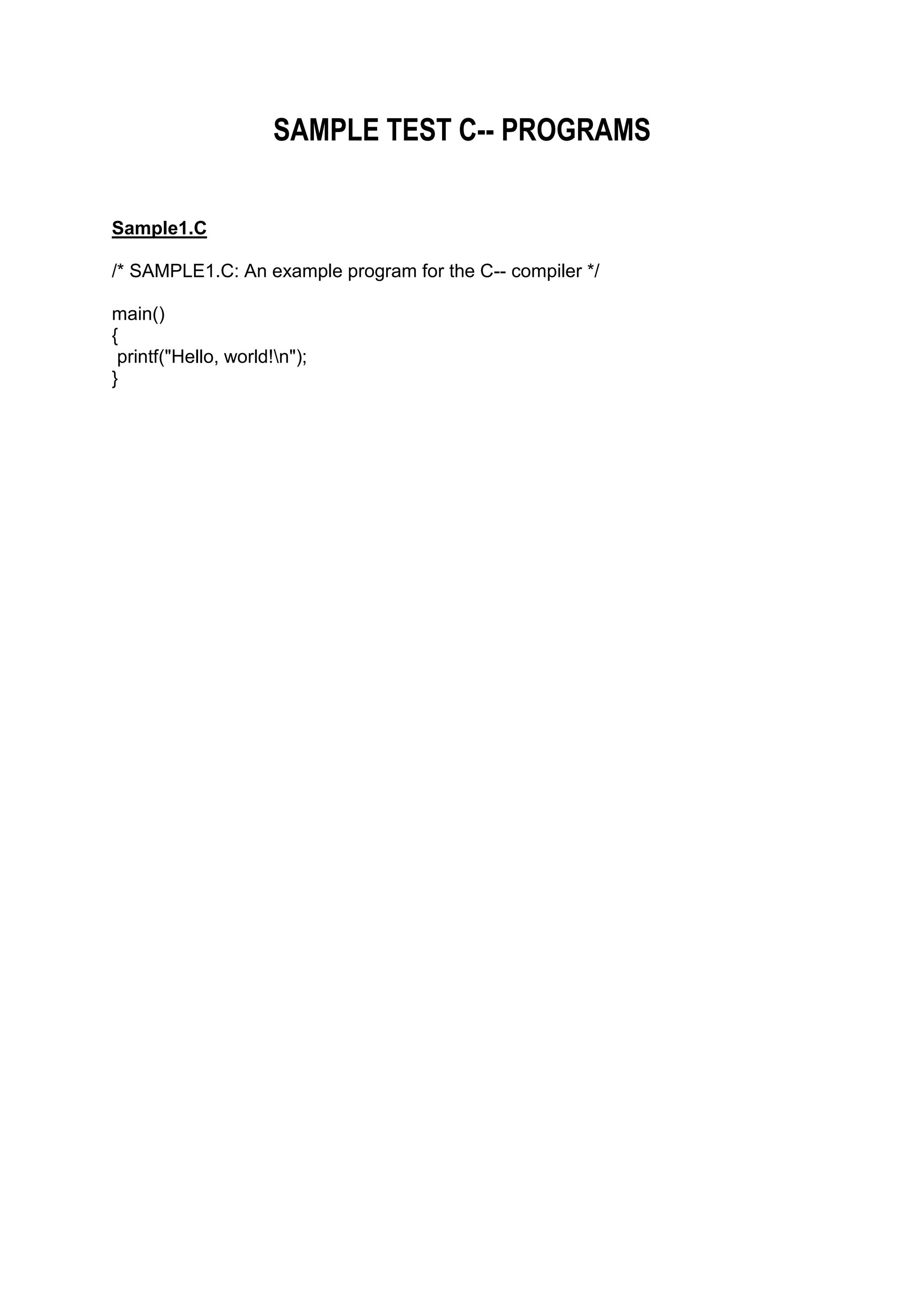 C-- Sample Programs and Screenshots | PDF