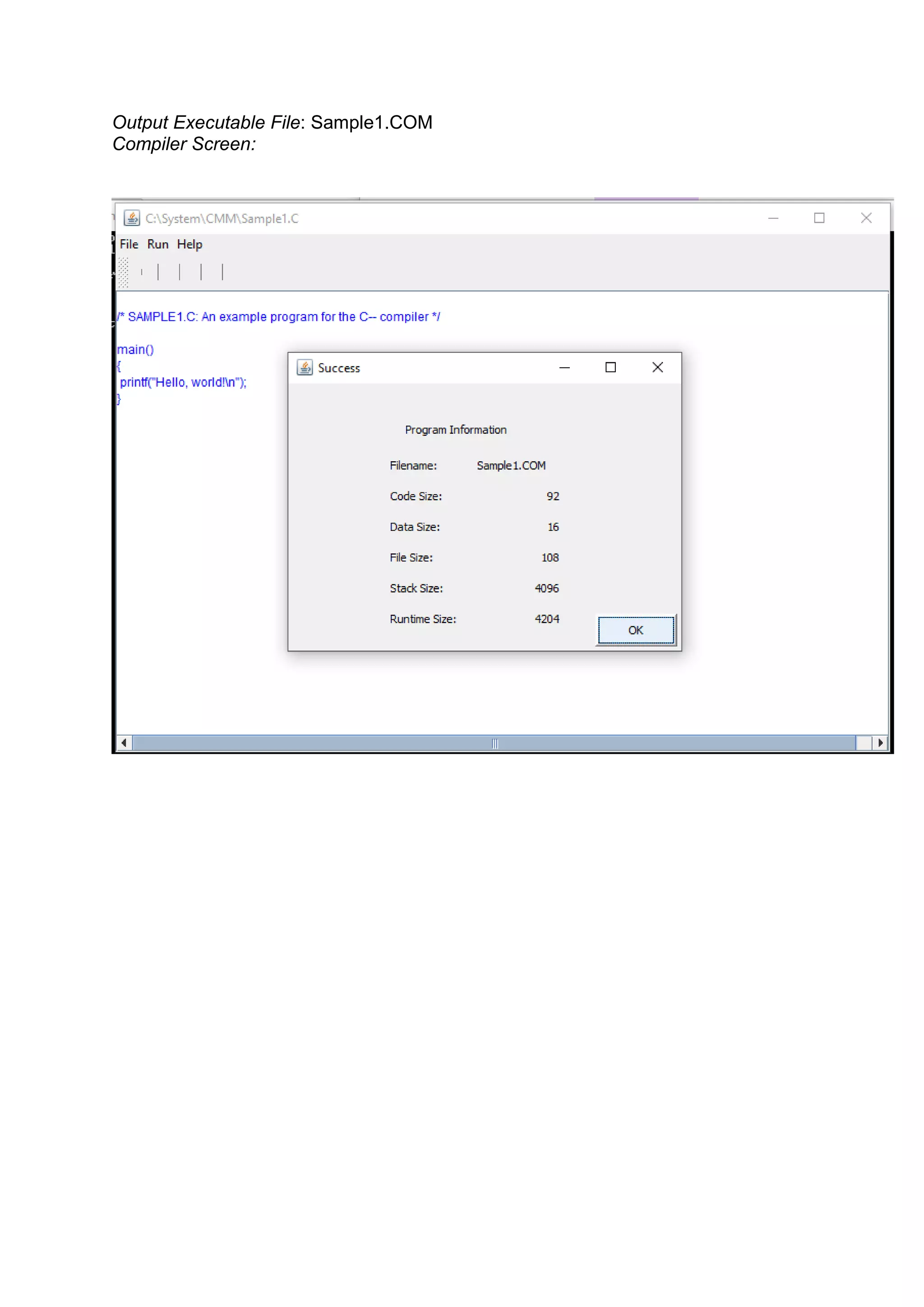 C-- Sample Programs and Screenshots | PDF