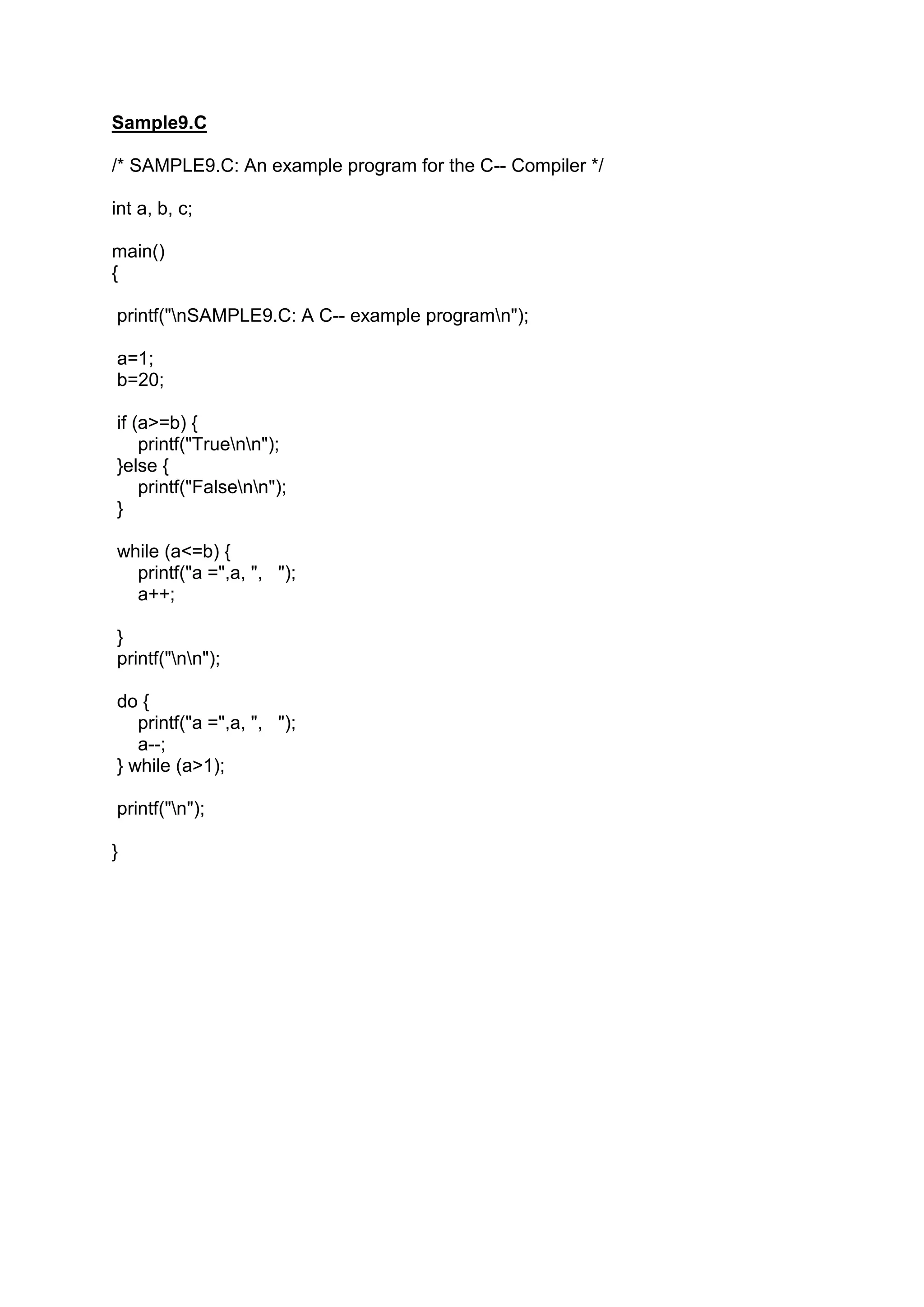 C-- Sample Programs and Screenshots | PDF