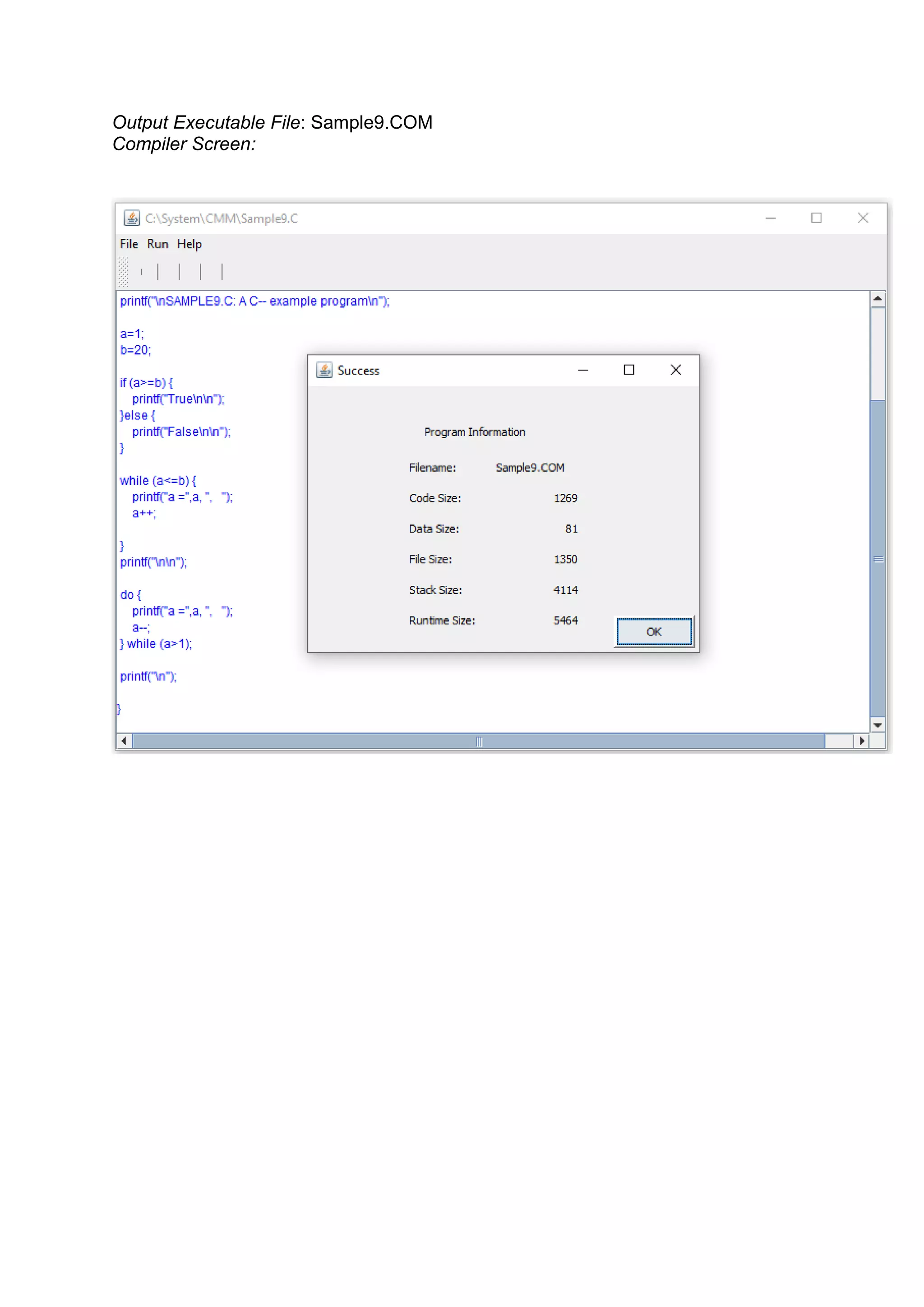C-- Sample Programs and Screenshots | PDF