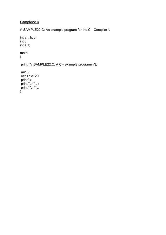 C-- Sample Programs and Screenshots | PDF