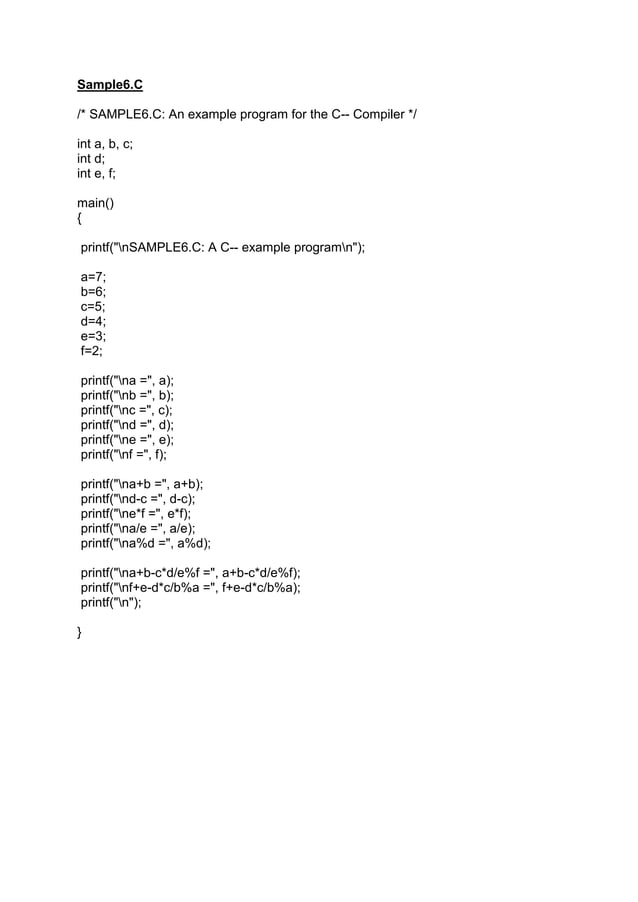 C-- Sample Programs and Screenshots | PDF