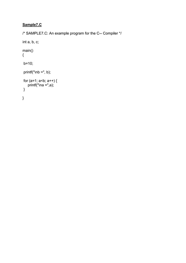 C-- Sample Programs and Screenshots | PDF