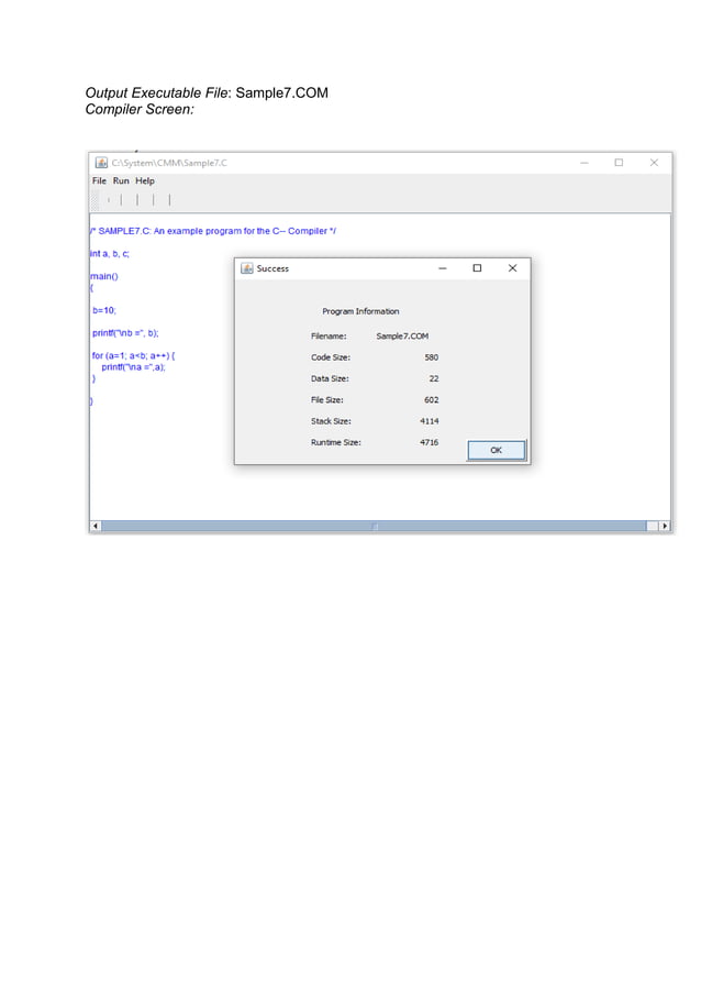 C-- Sample Programs and Screenshots | PDF