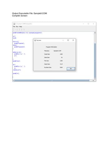 C-- Sample Programs and Screenshots | PDF