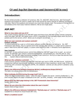 C sharp and asp.net interview questions | PDF