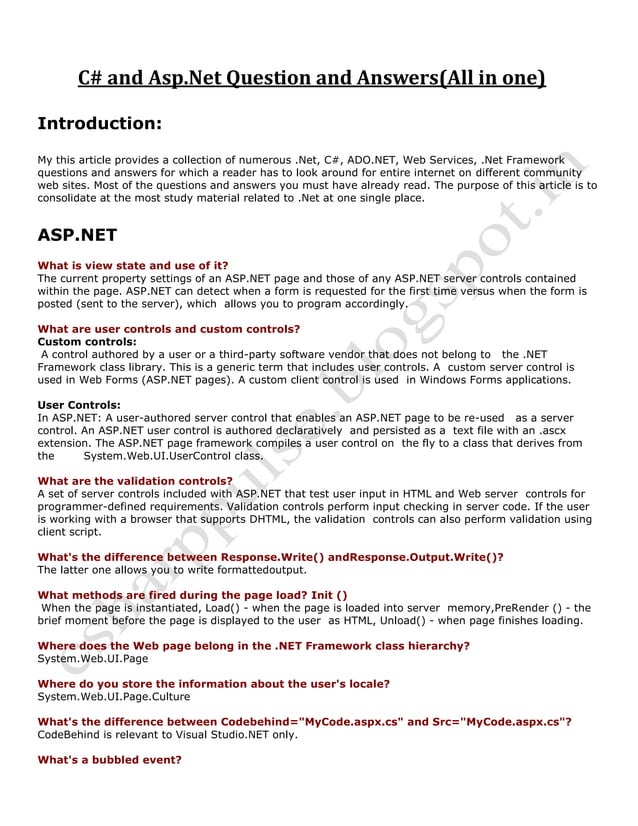 C sharp and asp.net interview questions | PDF