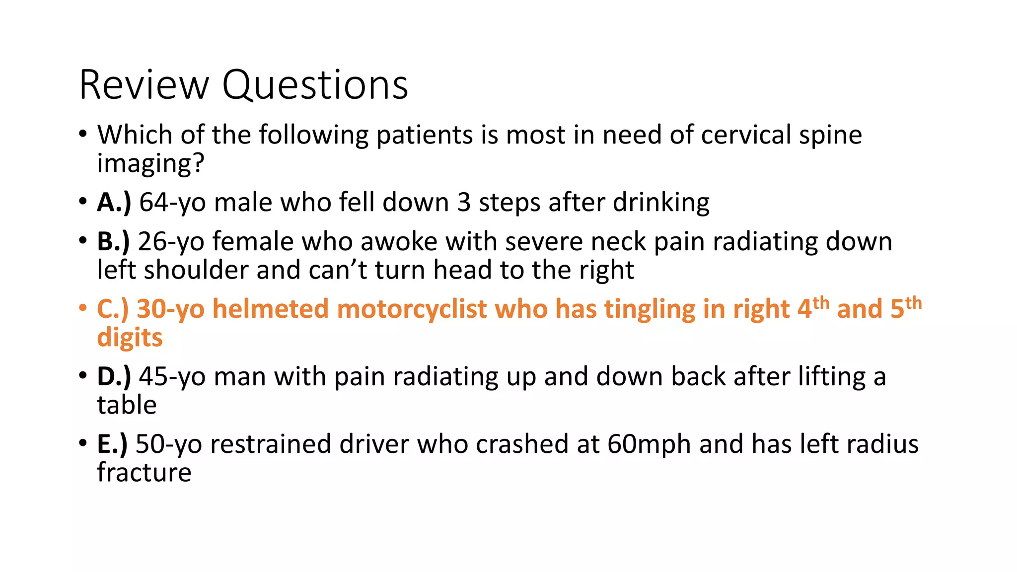 Cervical Spine Clearance in Trauma for Moderate Resource Settings | PPTX