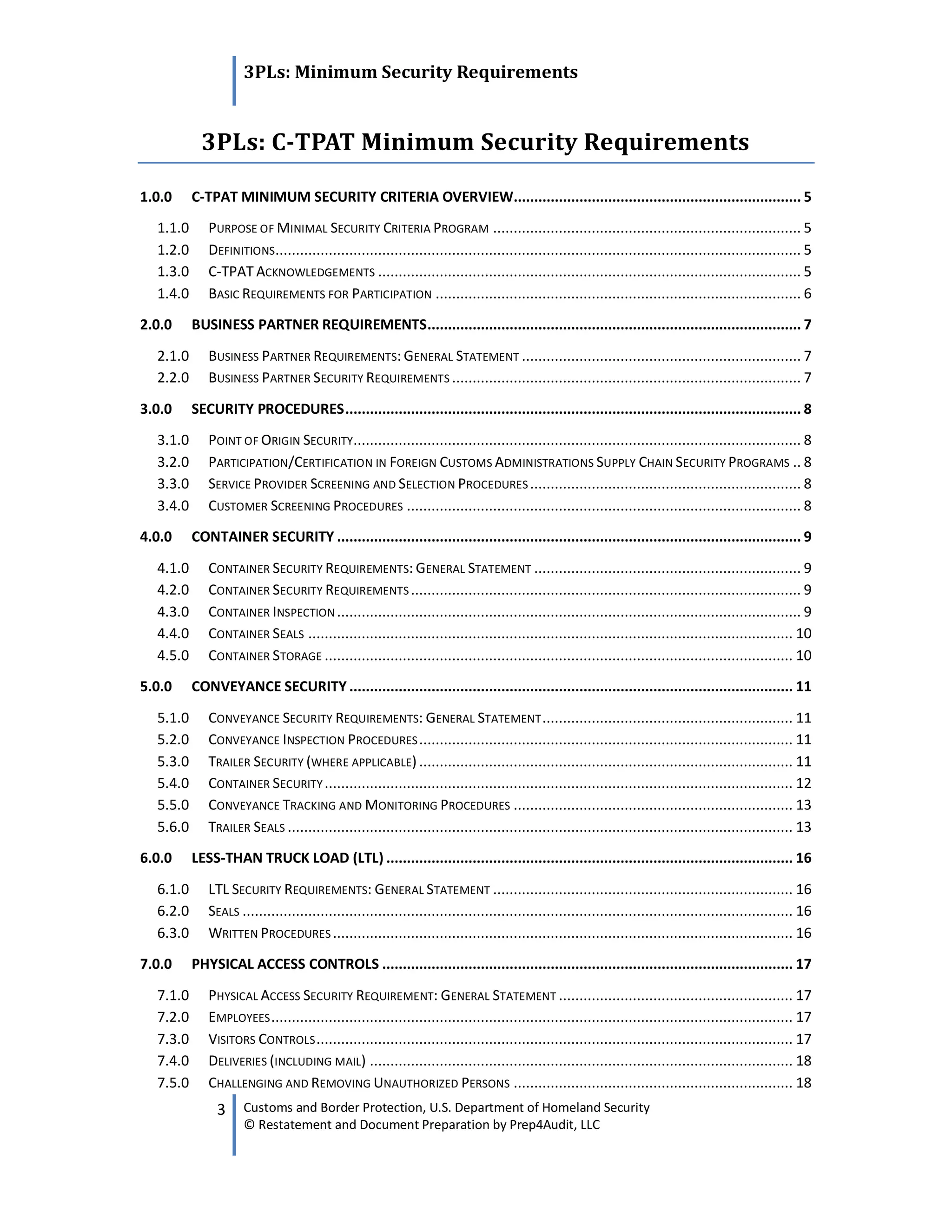 C-TPAT Minimum Security Requirements with compliance Plan | Prep4Audit ...