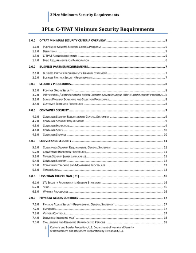 C-TPAT Minimum Security Requirements with compliance Plan | Prep4Audit | PDF