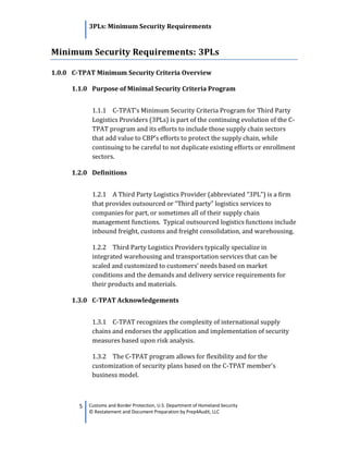 C-TPAT Minimum Security Requirements with compliance Plan | Prep4Audit | PDF