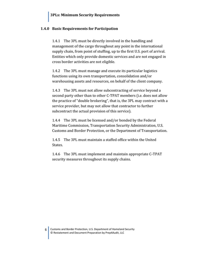 C-TPAT Minimum Security Requirements with compliance Plan | Prep4Audit ...