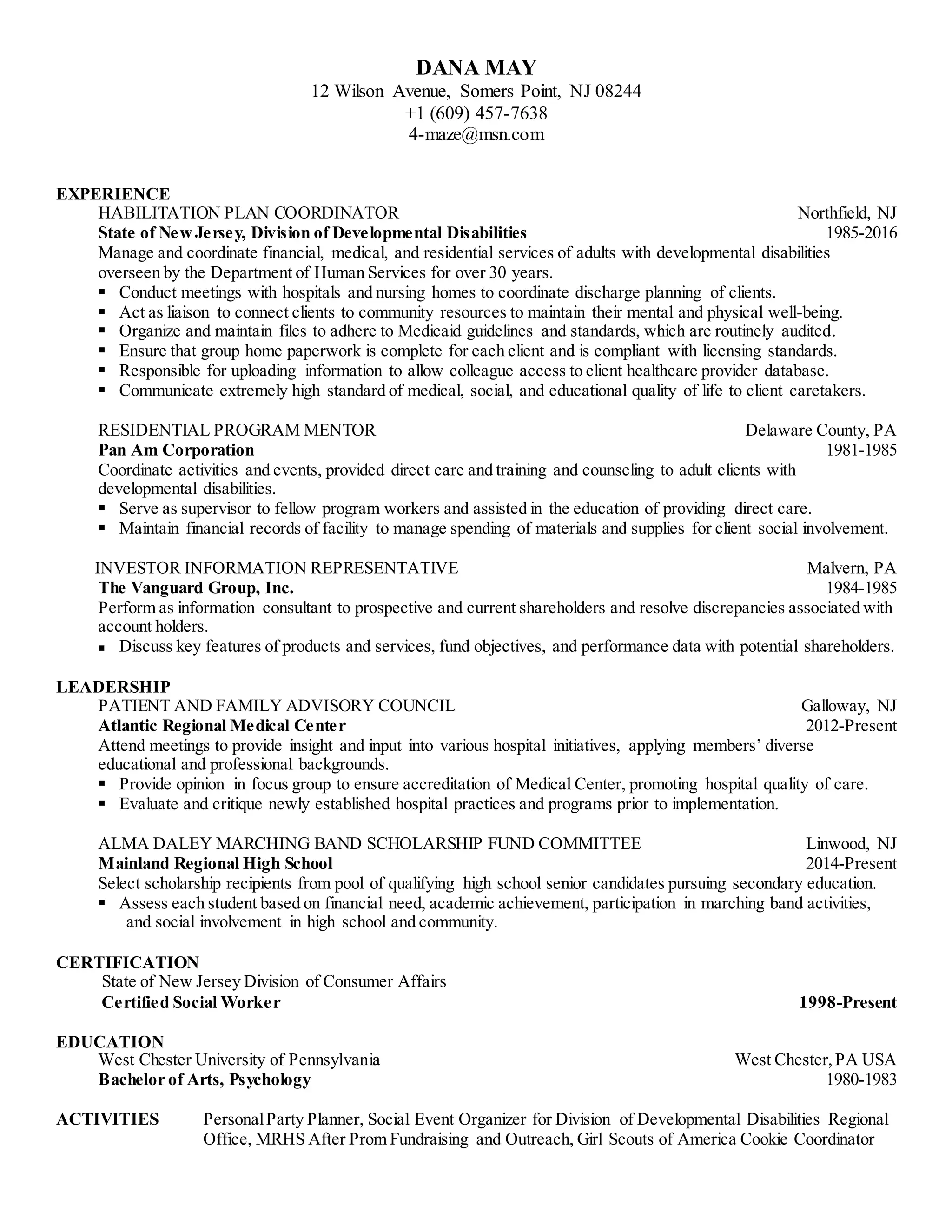 Dana May Resumé | DOCX