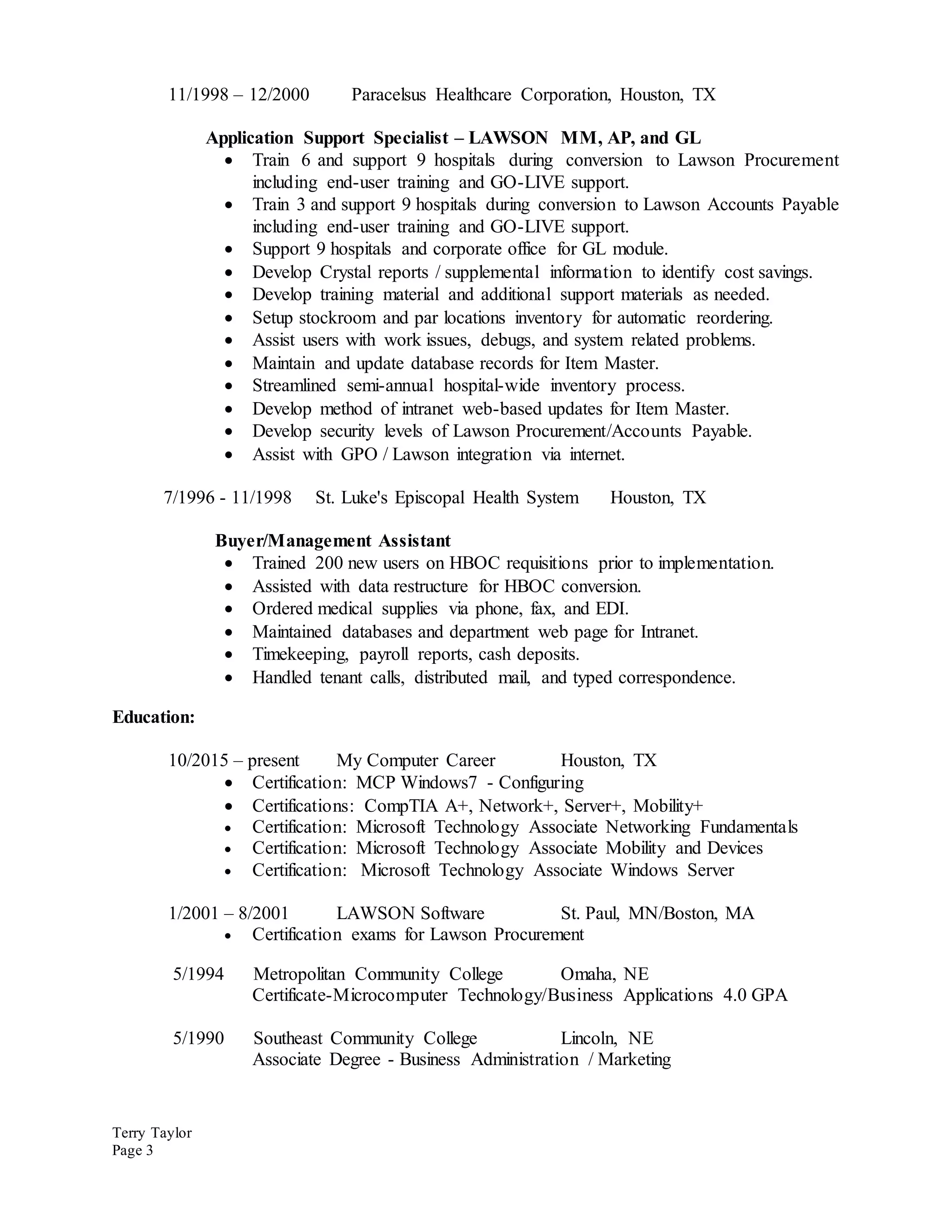 Terry Taylor resume | DOCX