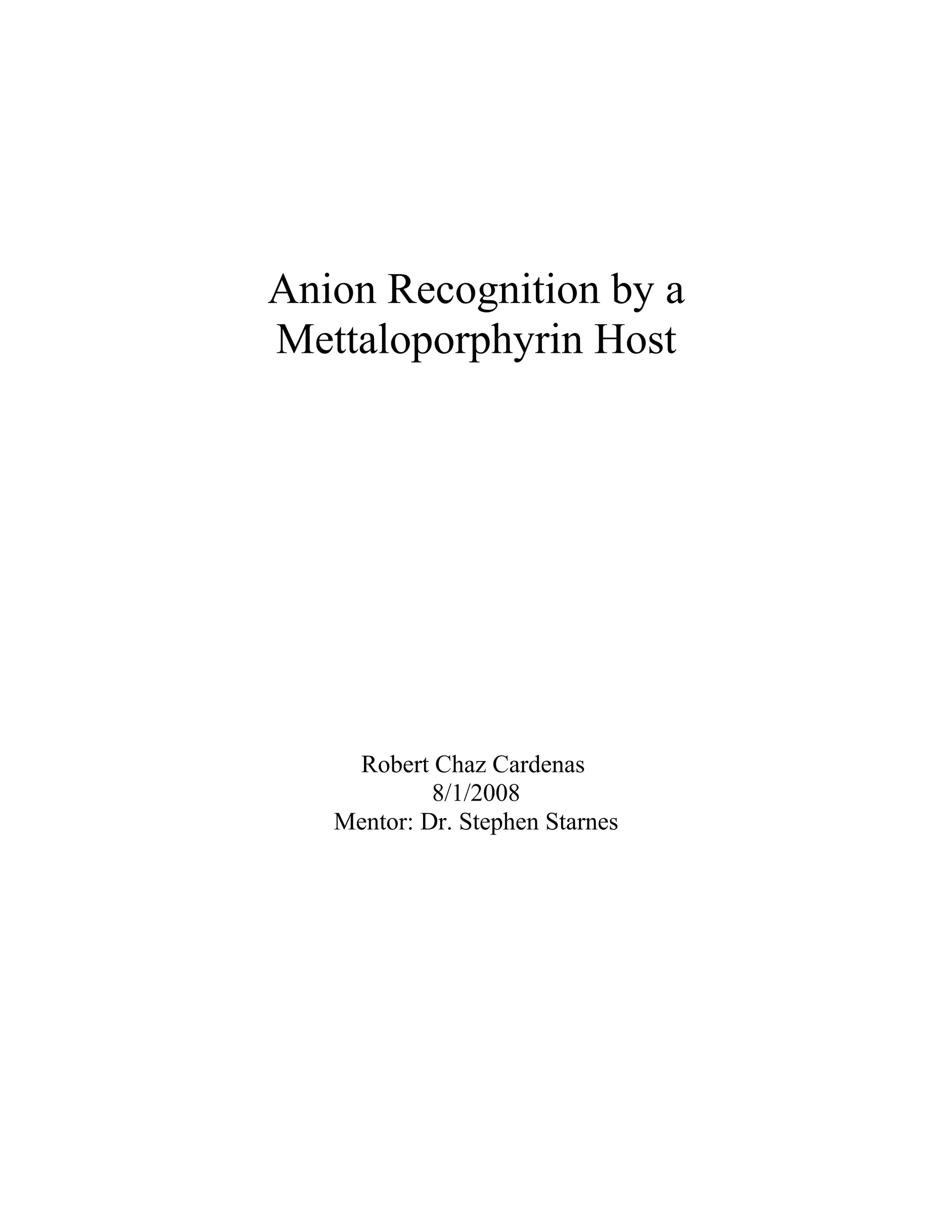 Anion Recognition by a Mettaloporphyrin Host | DOC