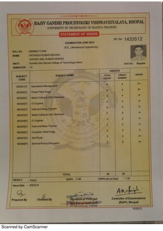 Marksheets 1st to 8th sem | PDF