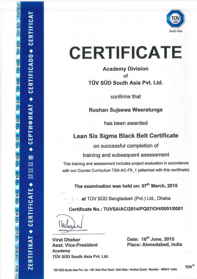 Lean Six Sigma Certificate | PDF