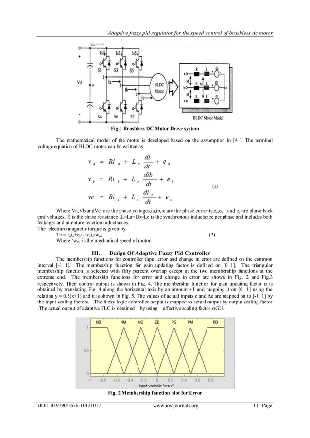 Adaptive Fuzzy PID Regulator for the Speed Control of Brushless Dc Motor | PDF