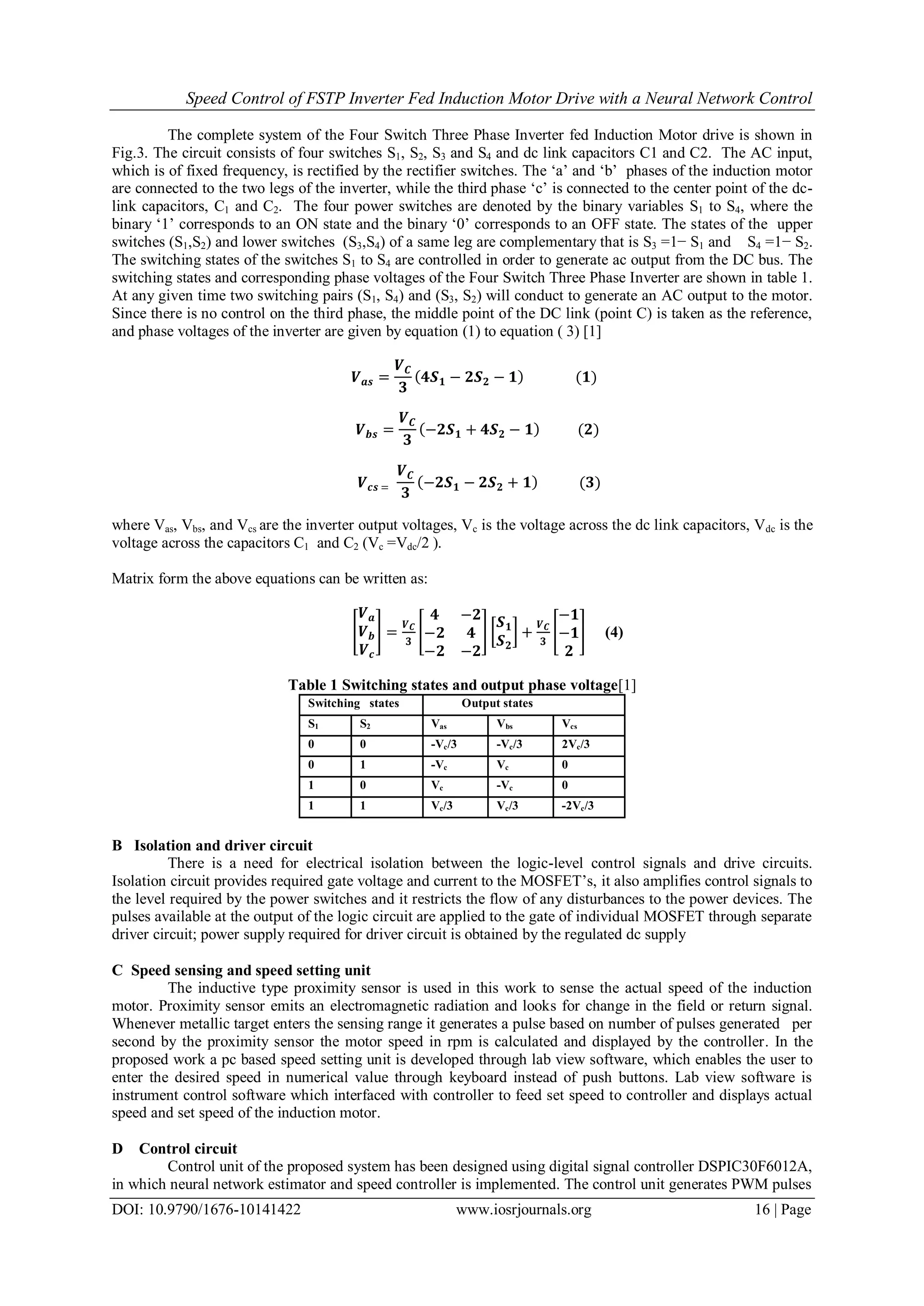 Speed Control of FSTP Inverter Fed Induction Motor Drive with a Neural Network Control | PDF