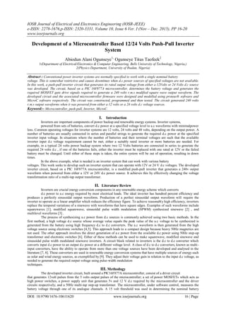 Development of a Microcontroller Based 12/24 Volts Push-Pull Inverter System | PDF