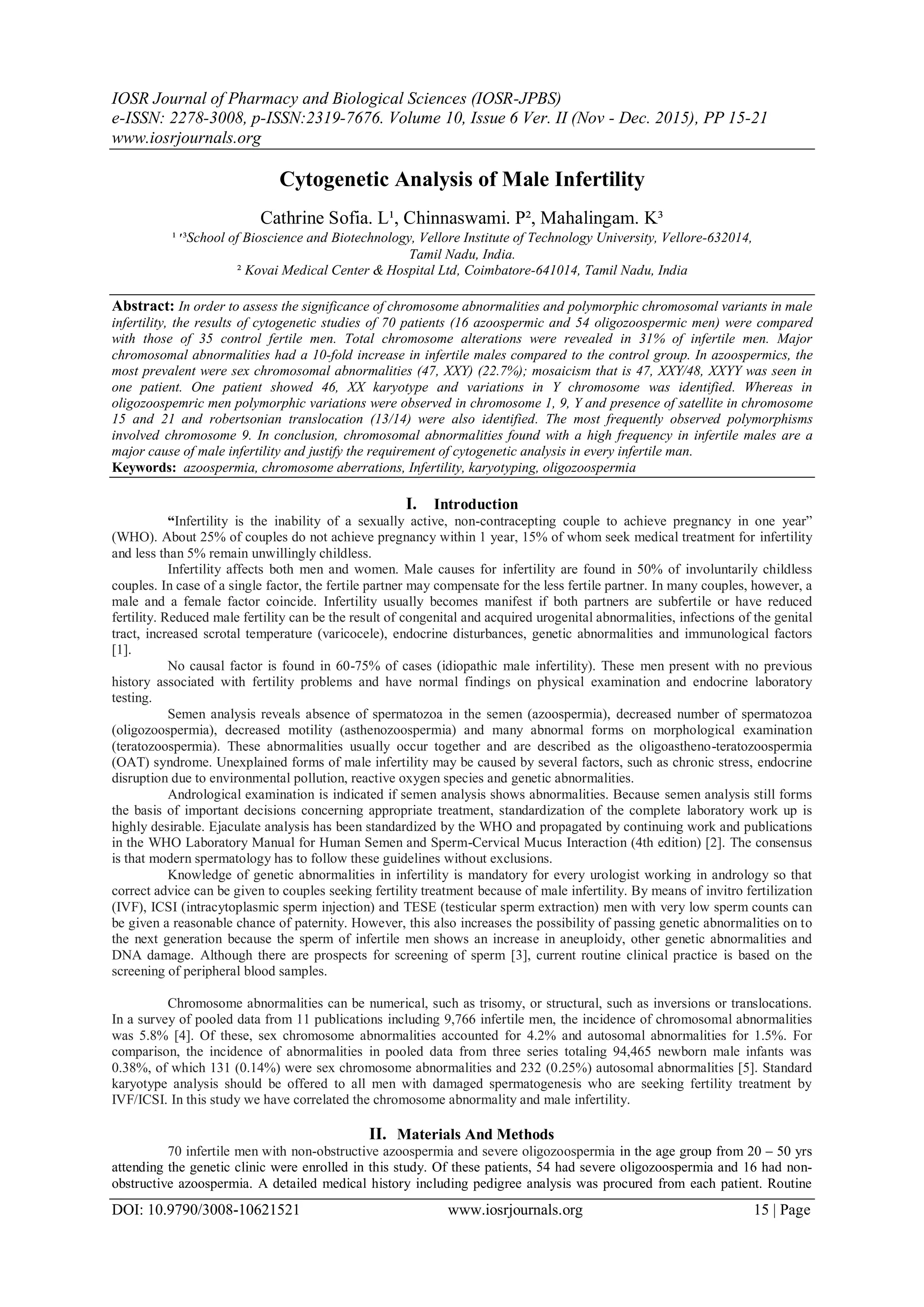 Cytogenetic Analysis of Male Infertility | PDF