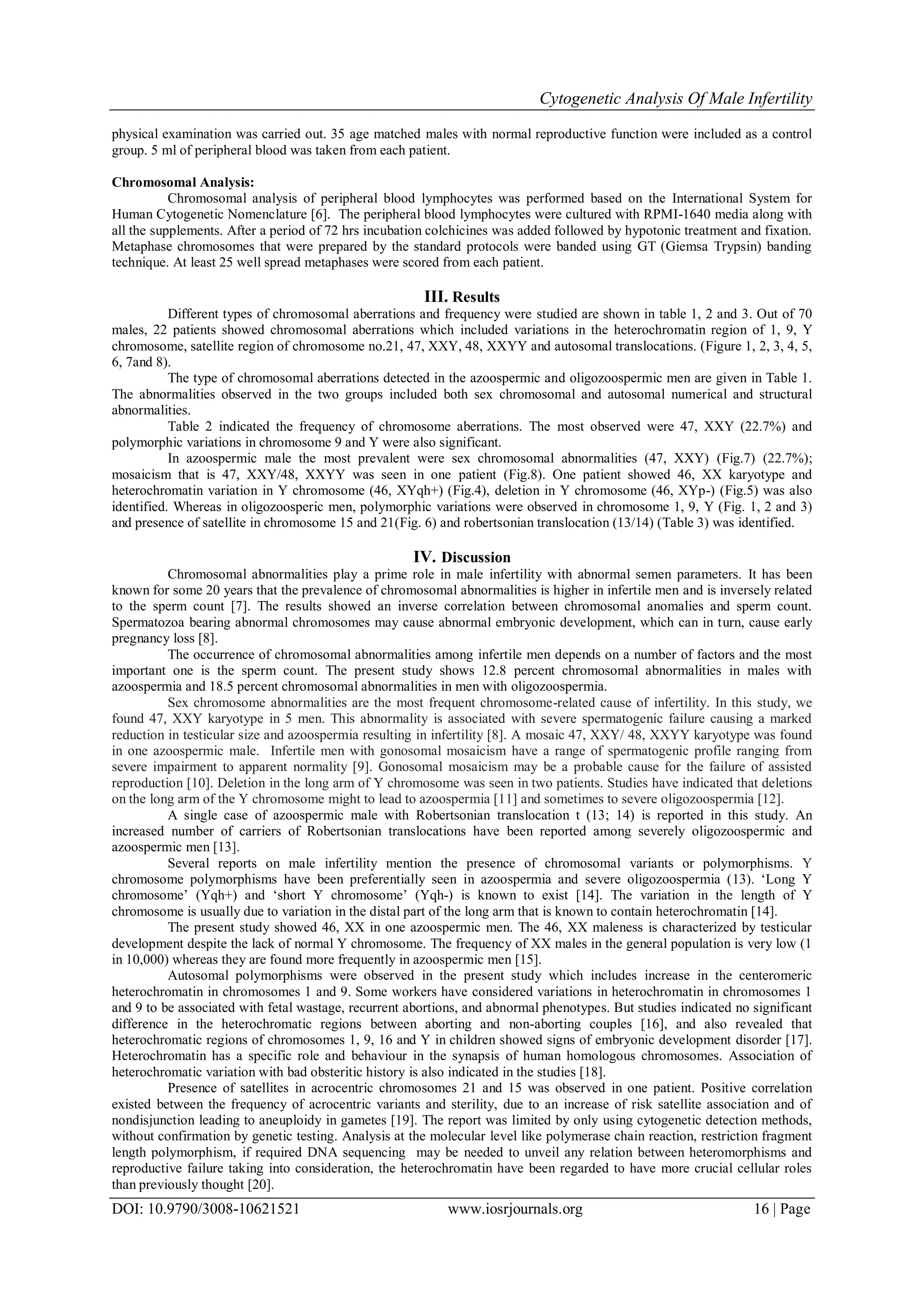 Cytogenetic Analysis of Male Infertility | PDF