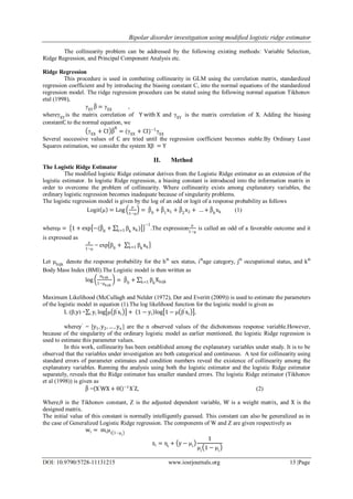 Bipolar Disorder Investigation Using Modified Logistic Ridge Estimator | PDF