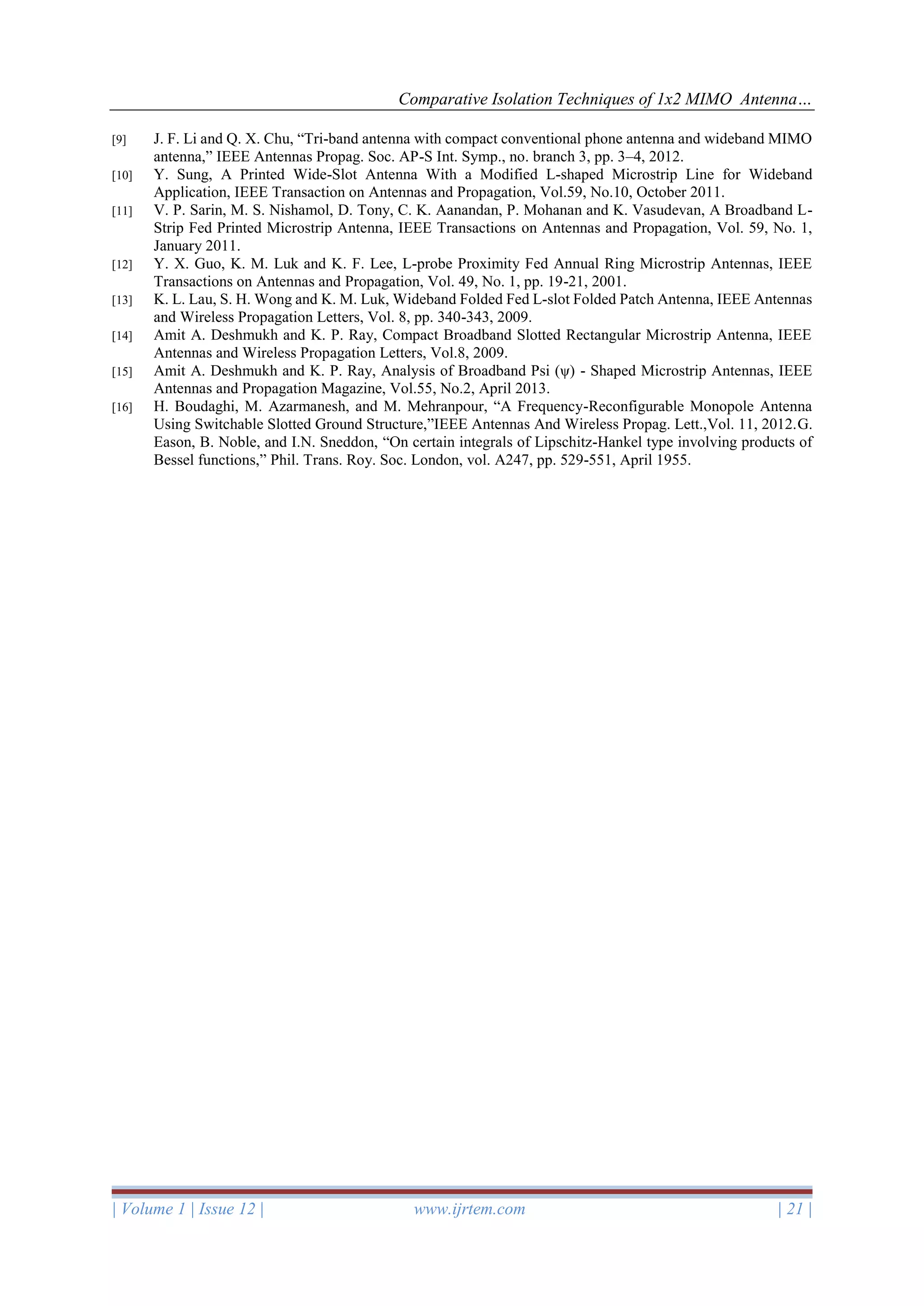 Comparative Isolation Techniques of 1x2 MIMO Antenna for 5G | PDF