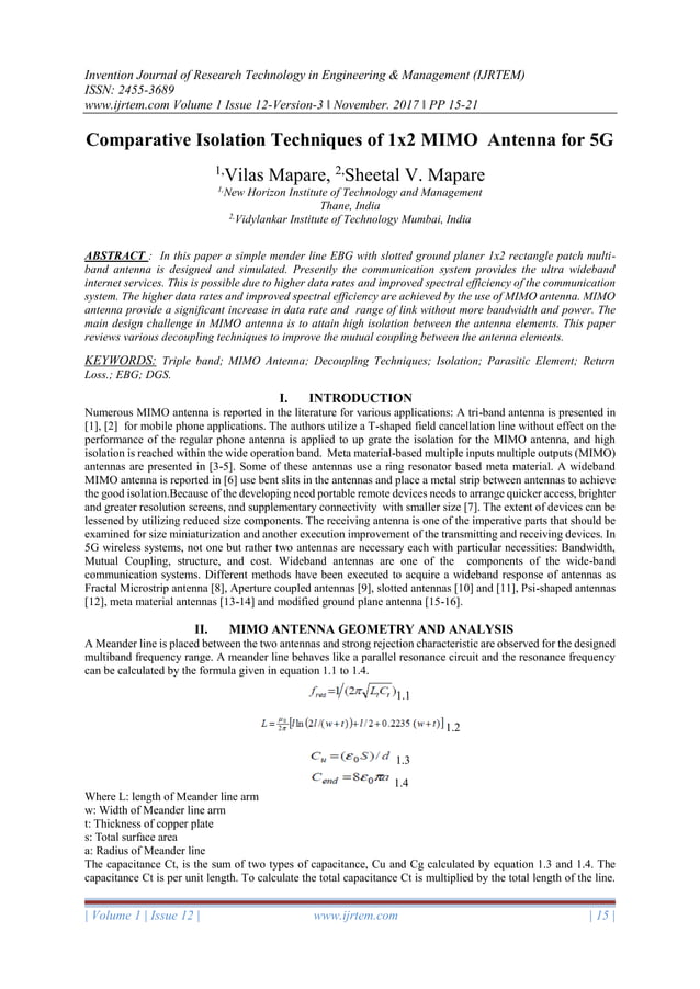 Comparative Isolation Techniques of 1x2 MIMO Antenna for 5G | PDF ...