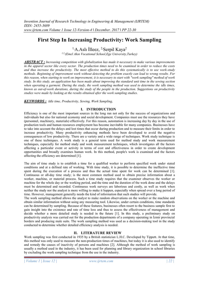 First Step In Increasing Productivity: Work Sampling | PDF
