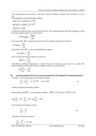 Numerical Solution of Diffusion Equation by Finite Difference Method | PDF