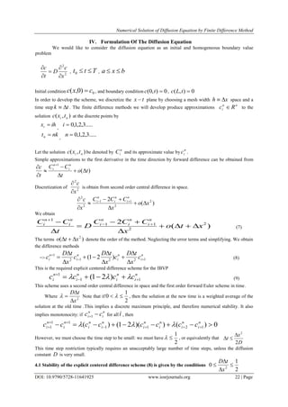 Numerical Solution of Diffusion Equation by Finite Difference Method | PDF