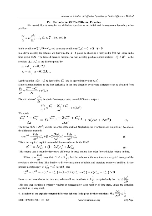Numerical Solution Of Diffusion Equation By Finite Difference Method