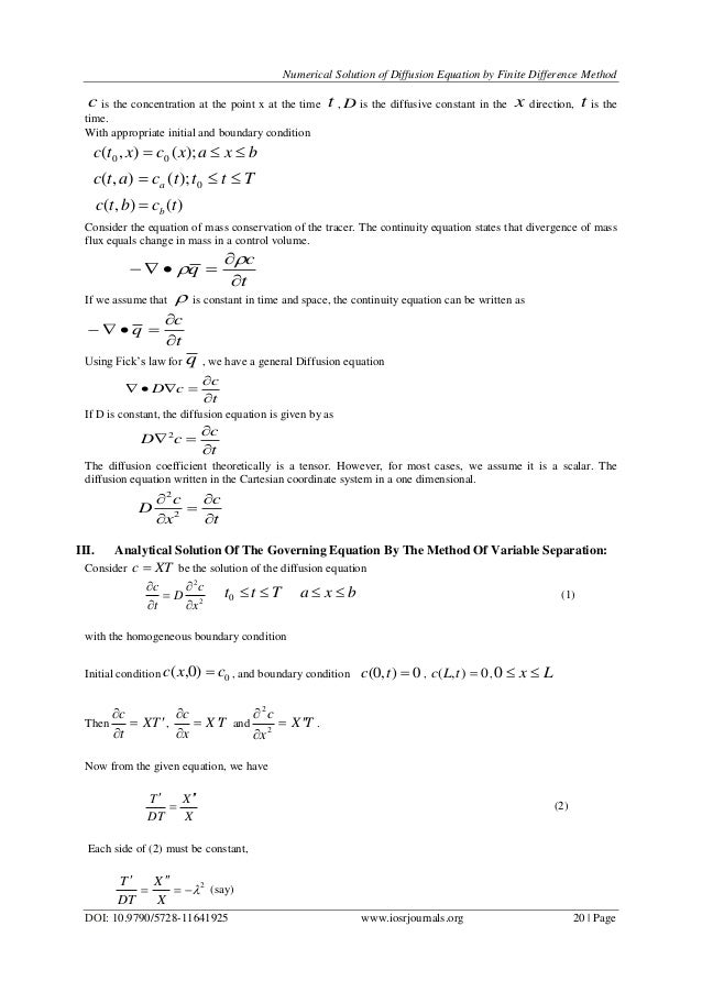 Numerical Solution Of Diffusion Equation By Finite Difference Method