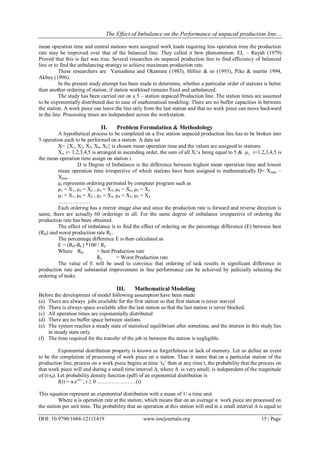 The Effect of Imbalance on the Performance of Unpaced Production Line ...