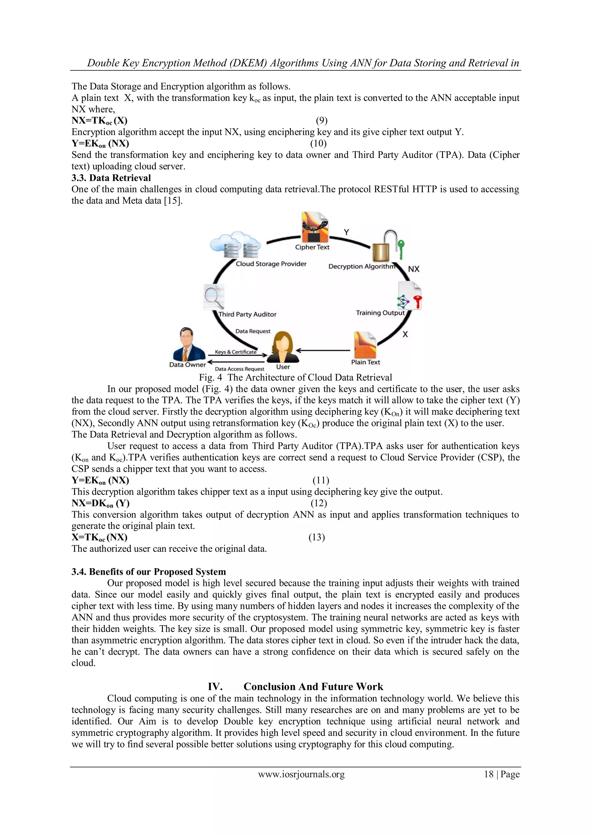 Double Key Encryption Method (DKEM) Algorithms Using ANN for Data Storing and Retrieval in Cloud ...