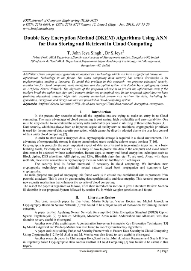 Double Key Encryption Method (DKEM) Algorithms Using ANN for Data Storing and Retrieval in Cloud ...