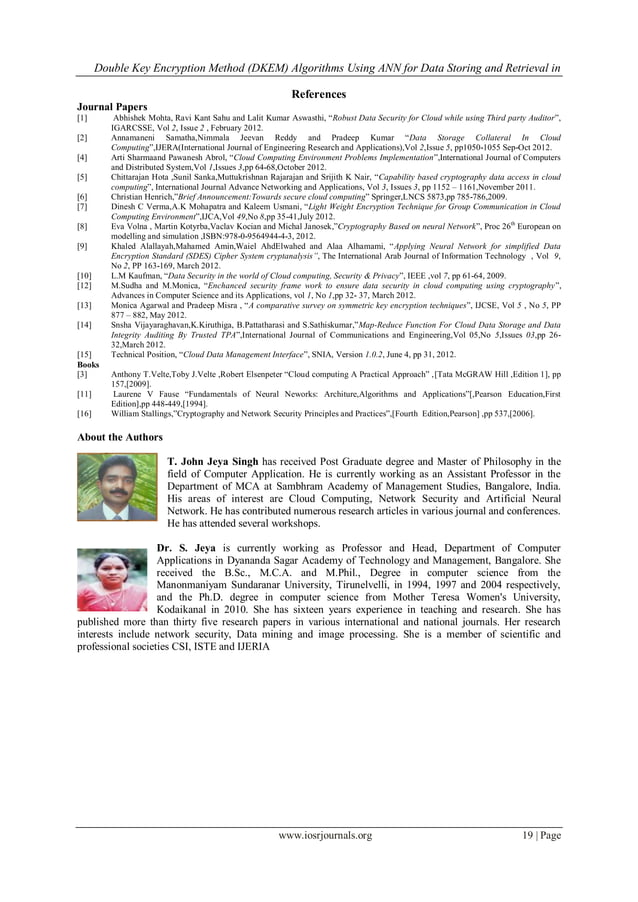 Double Key Encryption Method (DKEM) Algorithms Using ANN for Data Storing and Retrieval in Cloud ...