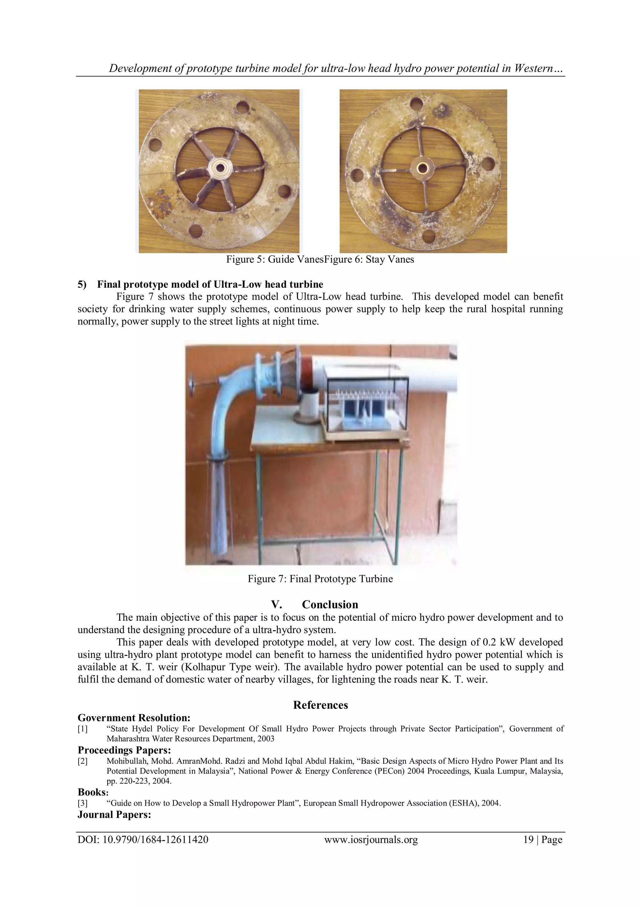 Development of prototype turbine model for ultra-low head hydro power ...