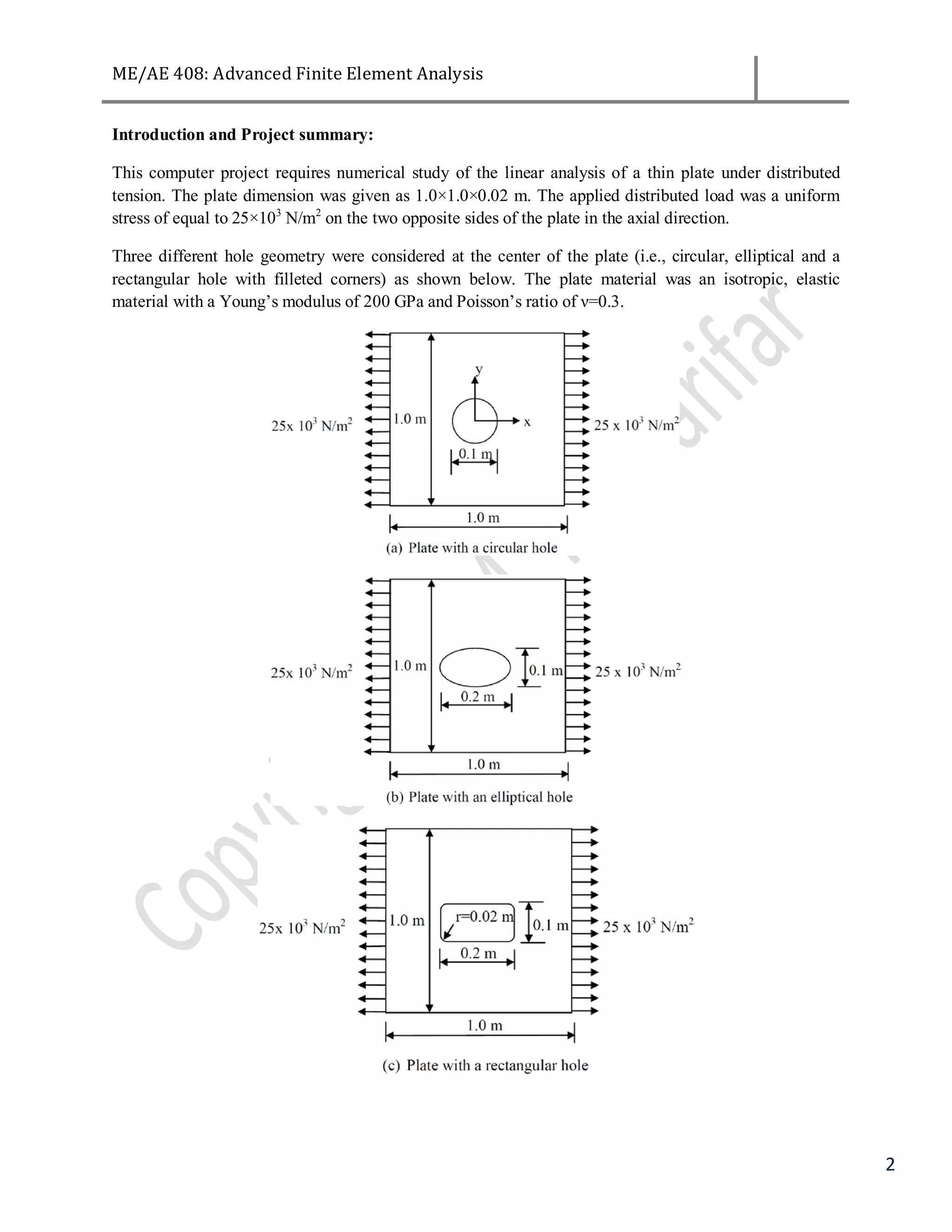 FEA Project-Plate Analysis | PDF