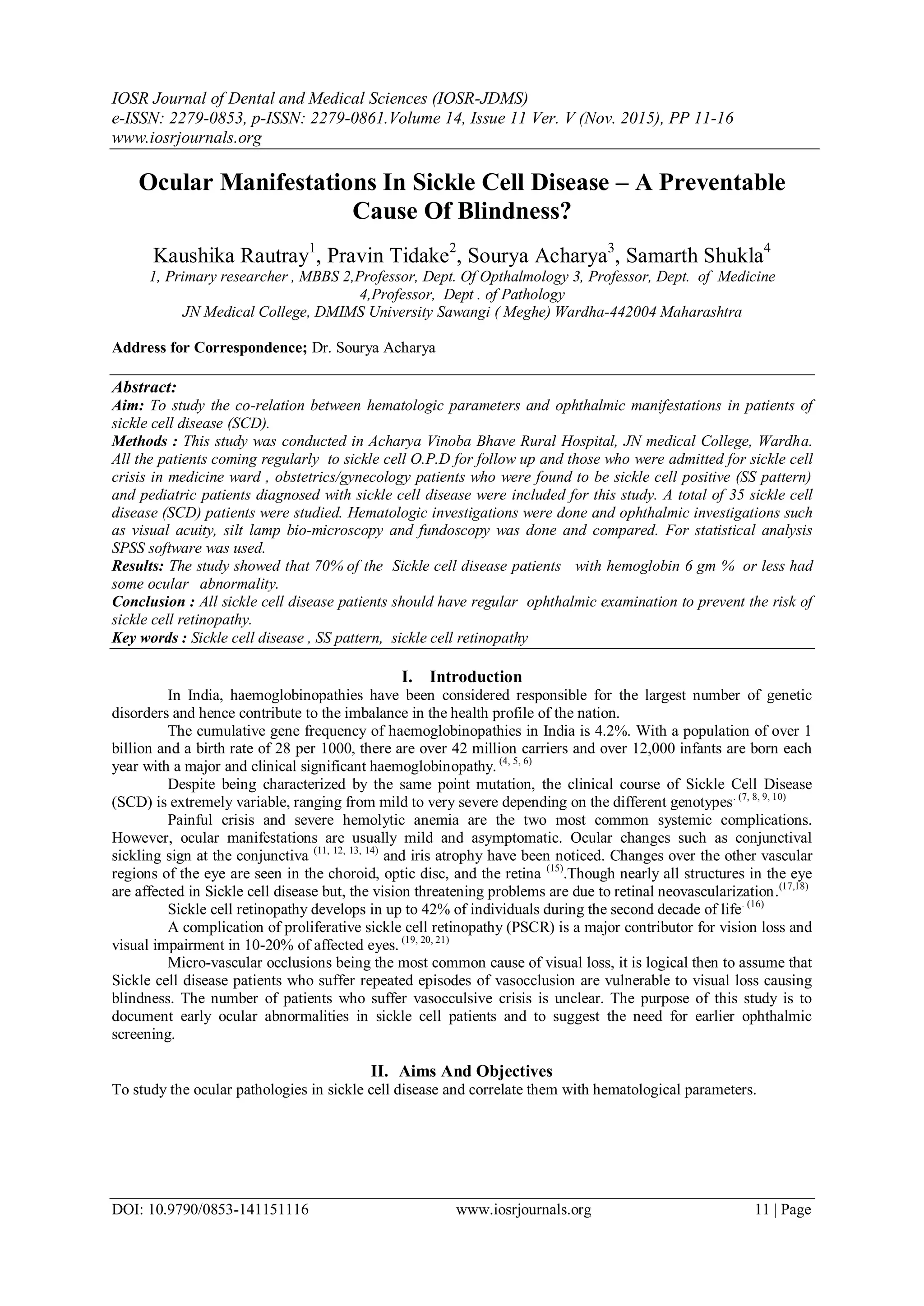 Ocular Manifestations In Sickle Cell Disease – A Preventable Cause Of ...