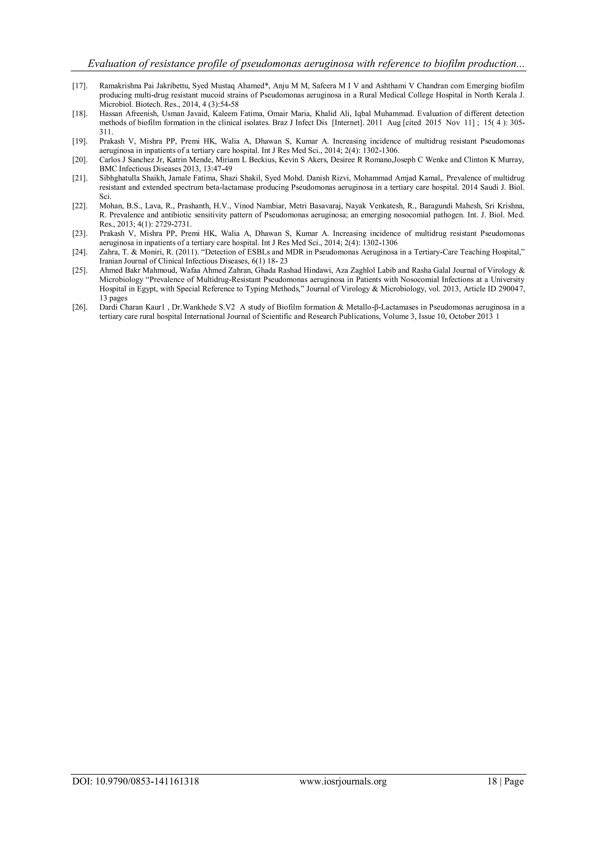 Evaluation of resistance profile of pseudomonas aeruginosa with ...
