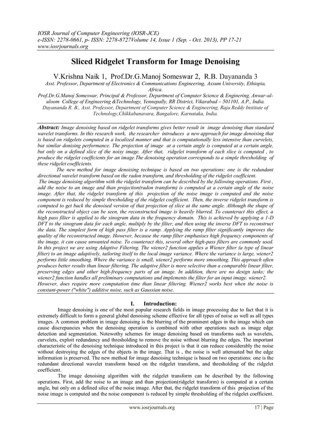 Sliced Ridgelet Transform for Image Denoising | PDF