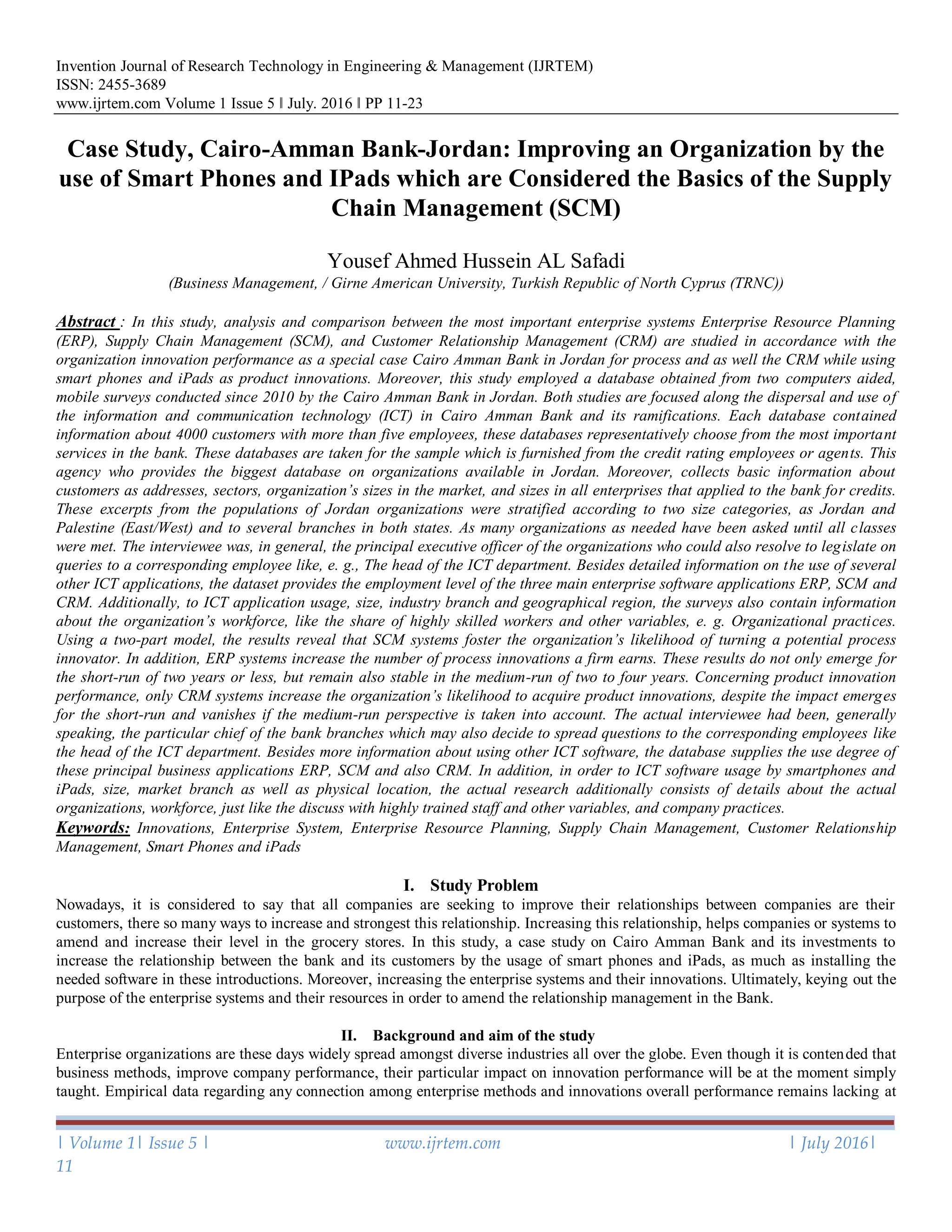 Case Study, Cairo-Amman Bank-Jordan: Improving an Organization by the use of Smart Phones and ...