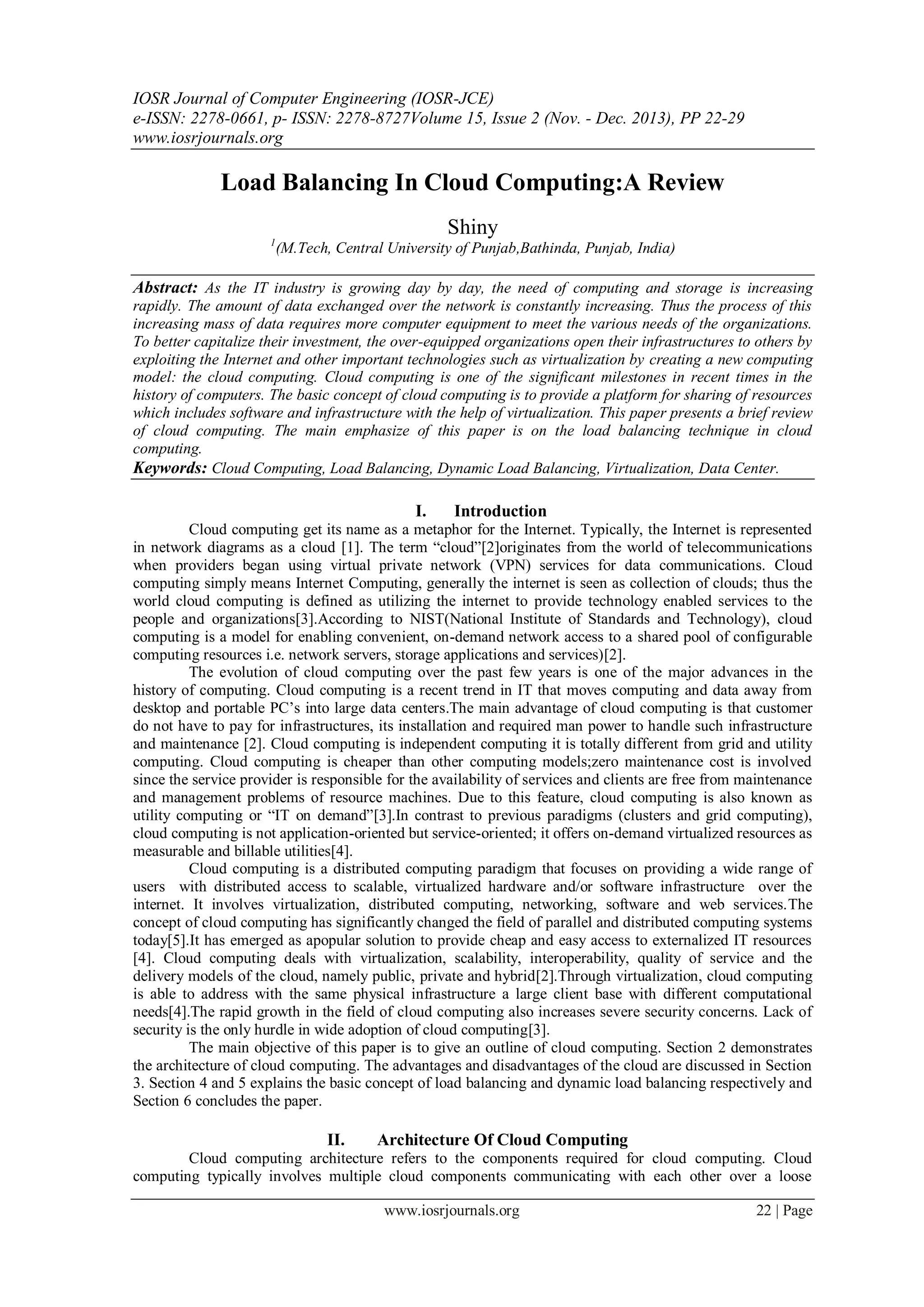 Load Balancing In Cloud Computing:A Review | PDF