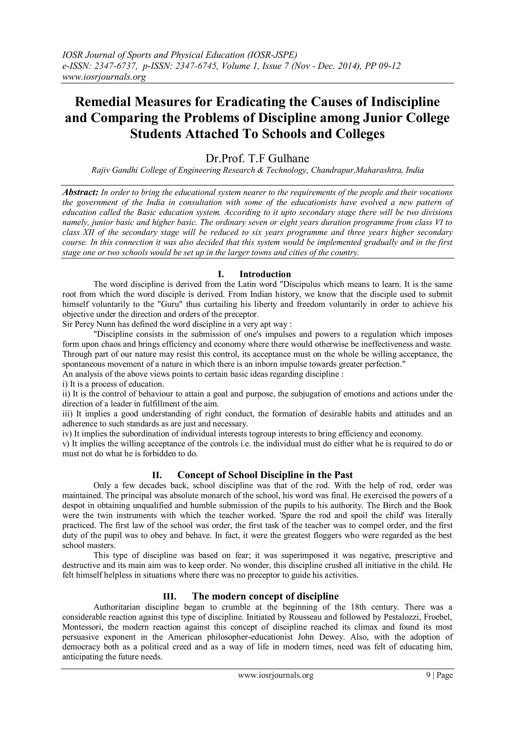 Remedial Measures for Eradicating the Causes of Indiscipline and ...