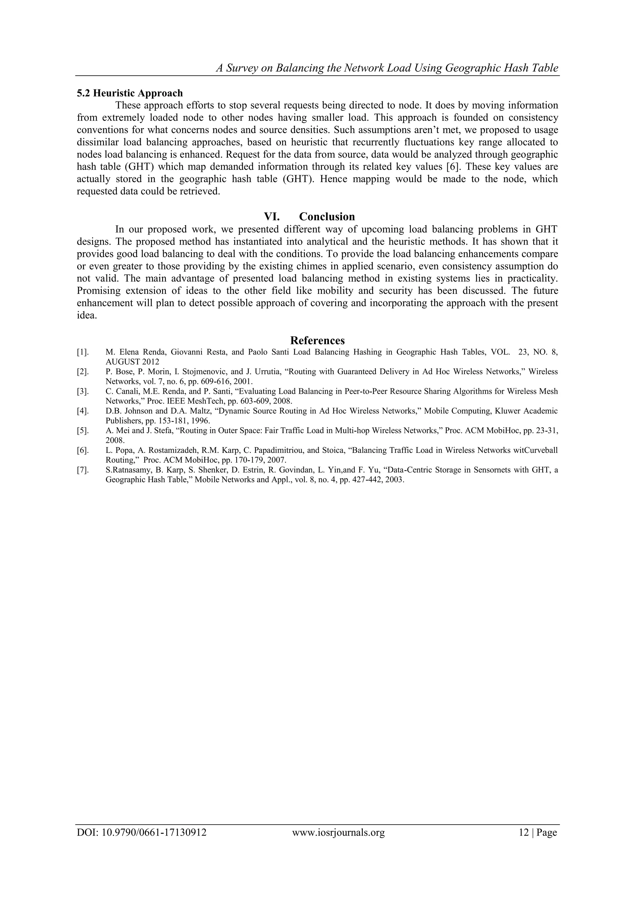 A Survey on Balancing the Network Load Using Geographic Hash Tables | PDF
