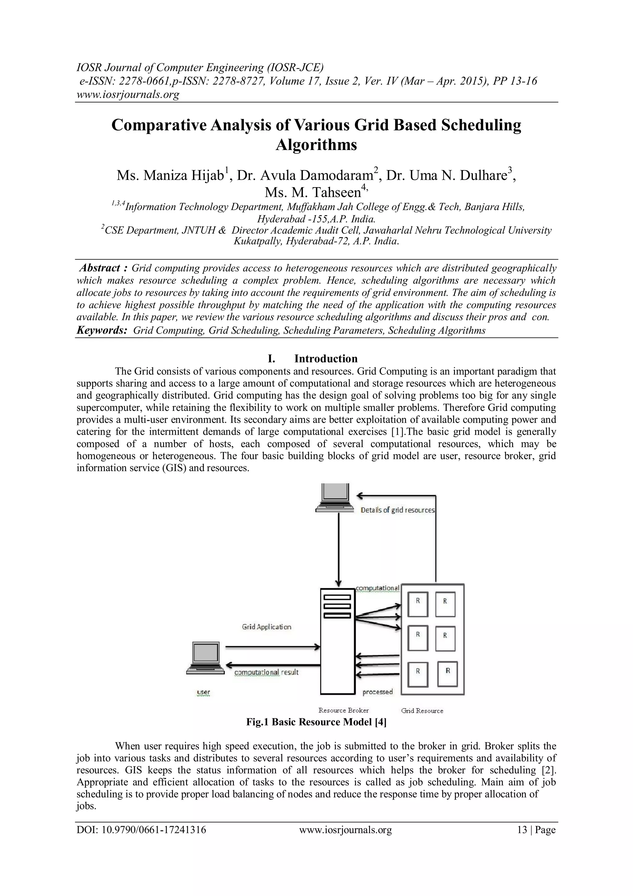 Comparative Analysis Of Various Grid Based Scheduling Algorithms Pdf Computing Technology