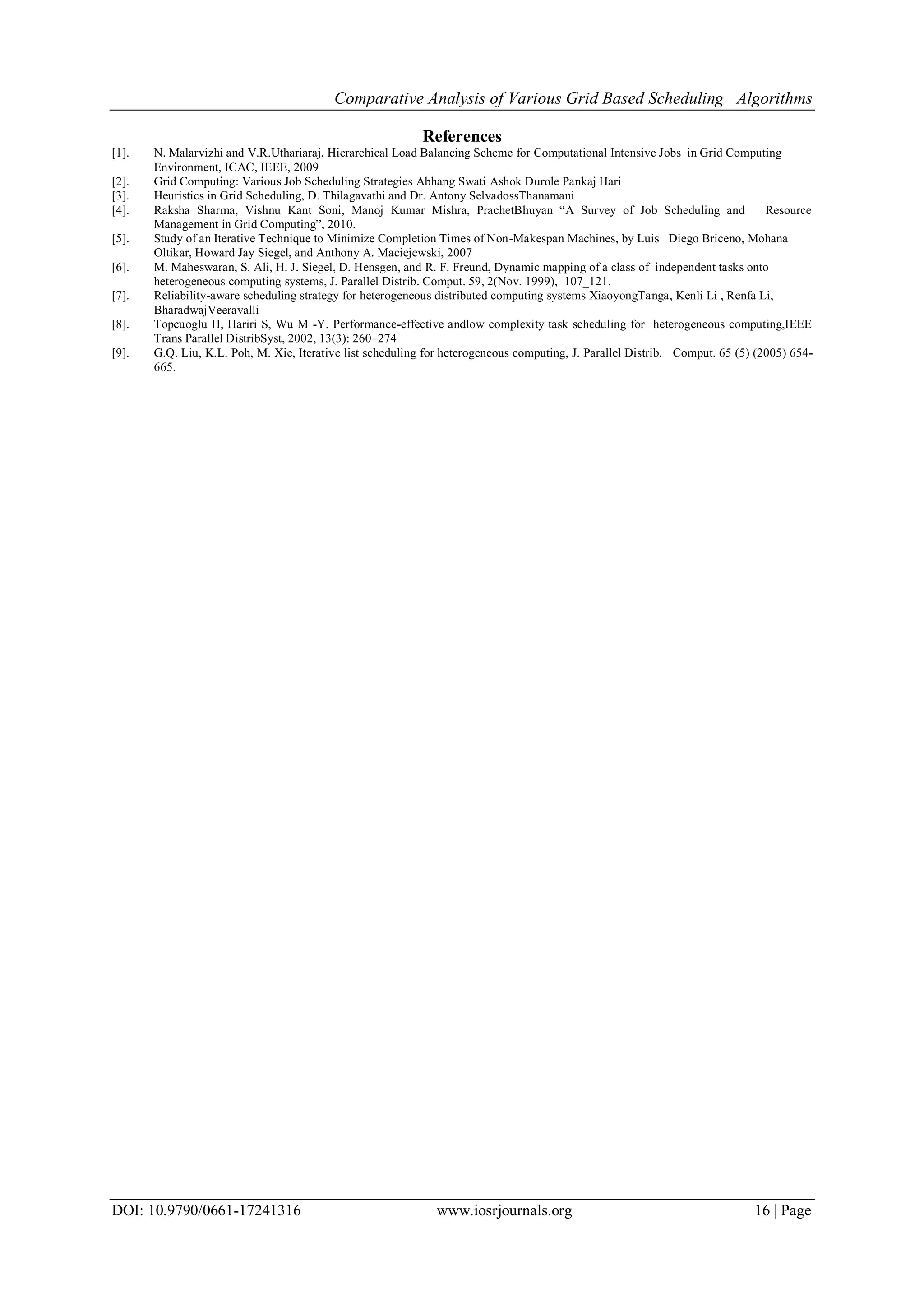 Comparative Analysis Of Various Grid Based Scheduling Algorithms Pdf