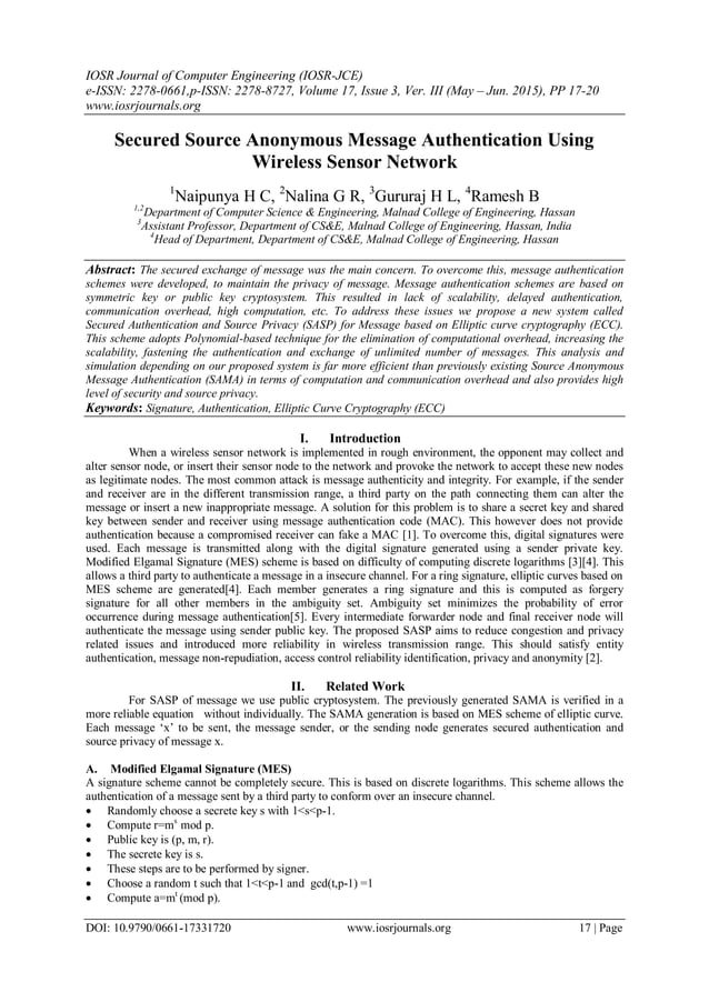 Secured Source Anonymous Message Authentication Using Wireless Sensor